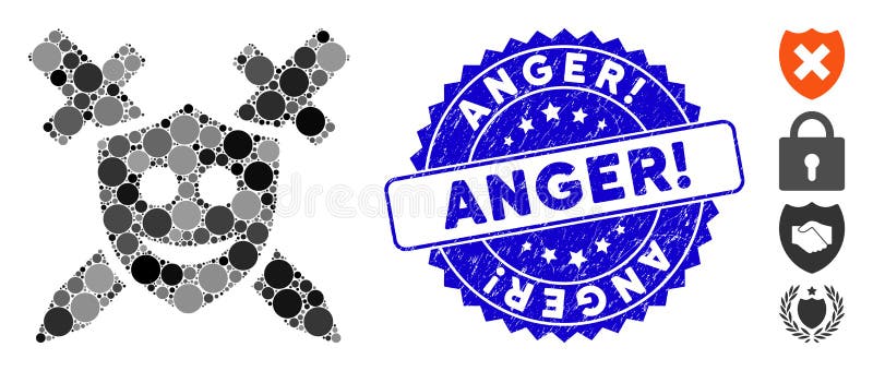 Collage Happy Shield Icon with Distress Anger! Seal Stock Vector ...