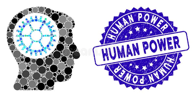 Mosaic Head Cogwheel Icon with Scratched Human Power Seal Stock Vector ...