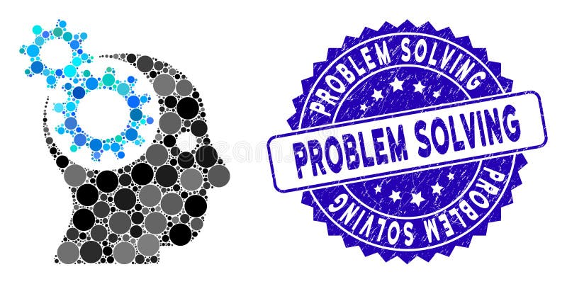 Mosaic Head Gears Icon with Textured Problem Solving Seal Stock Vector ...