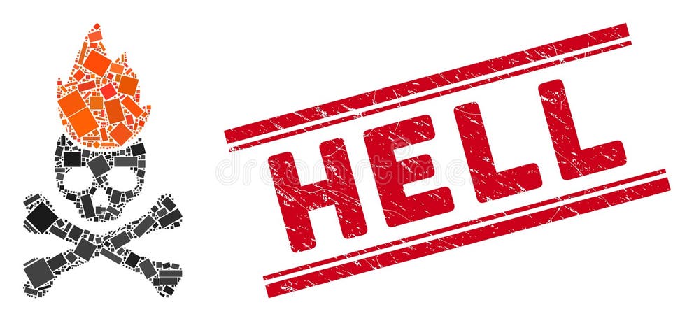 Hell Fire Mosaic and Grunge Hell Seal with Lines Stock Vector ...