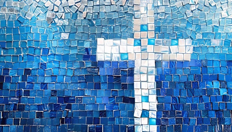 Mosaic Illustration of an Open Cross Made from Small Blue and White ...