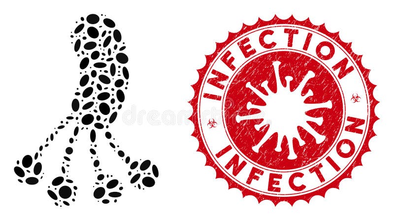Collage Infection Microbe Icon with Coronavirus Textured Infection ...
