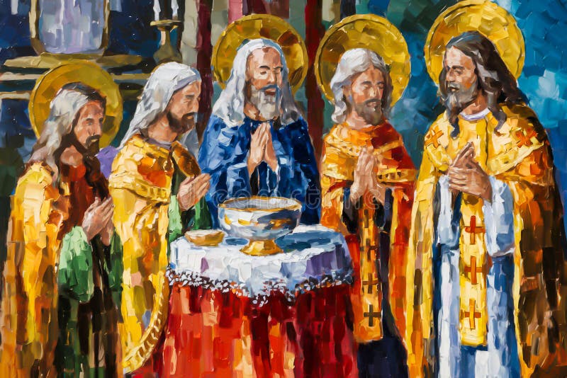 Impasto Oil Painting of Holy Grails Communion Stock Illustration ...