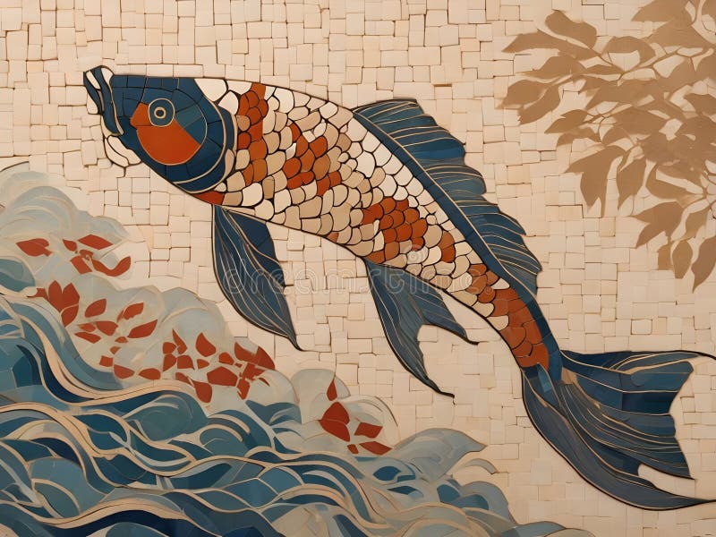 A Mosaic Intricate Illustration of a Koi Fish in a Stream. Stock ...