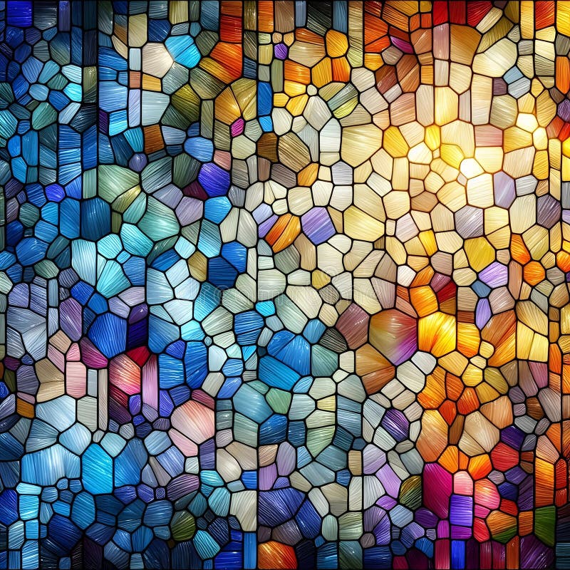 Mosaic of Irregularly Shaped, Translucent Colored Glass Pieces with ...