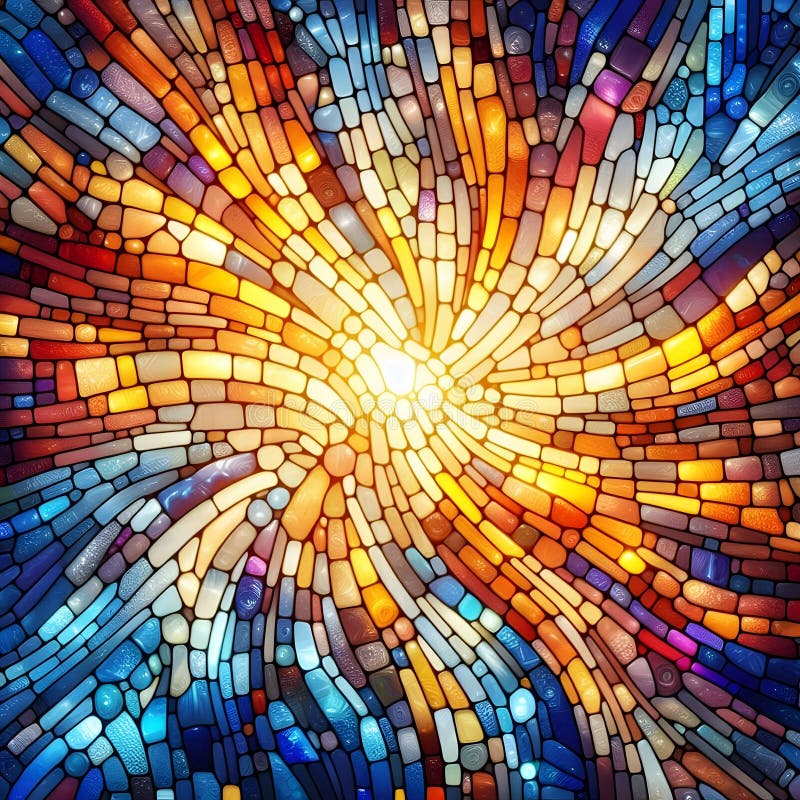 Mosaic of Irregularly Shaped, Translucent Colored Glass Pieces with ...