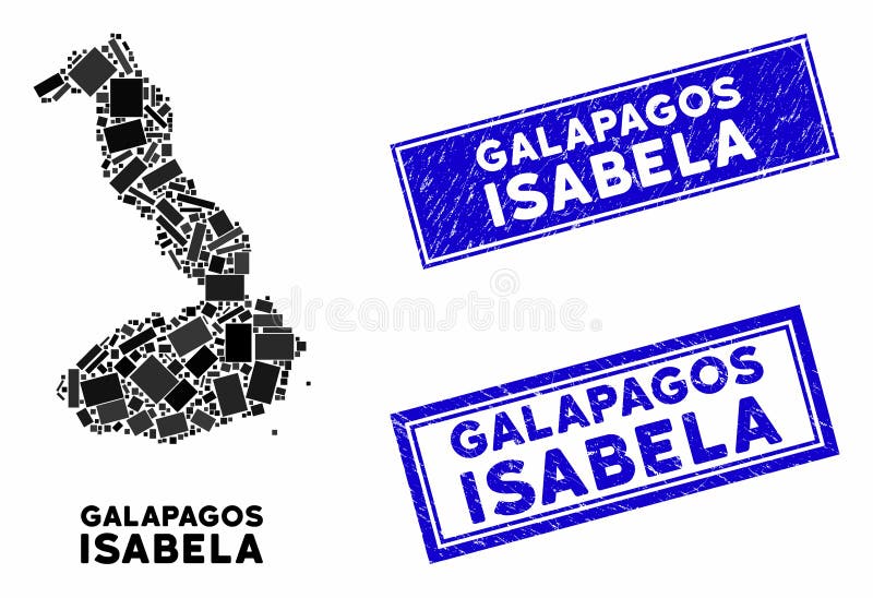 Mosaic Isabela Island of Galapagos Map and Distress Rectangle ...