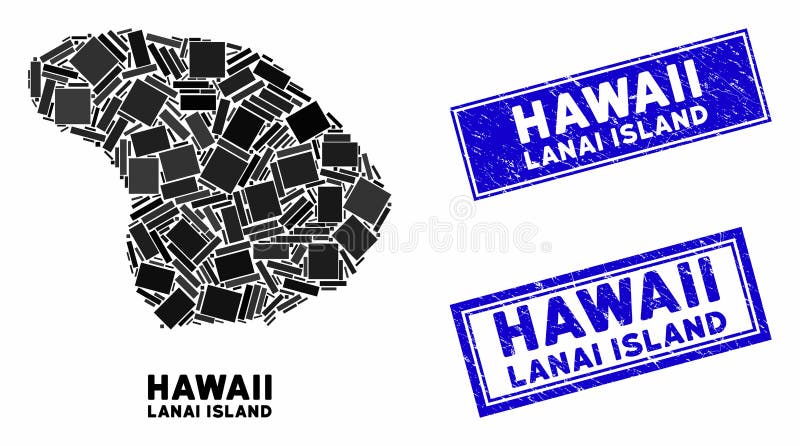 Mosaic Lanai Island Map And Grunge Rectangle Stamp Seals Vektor