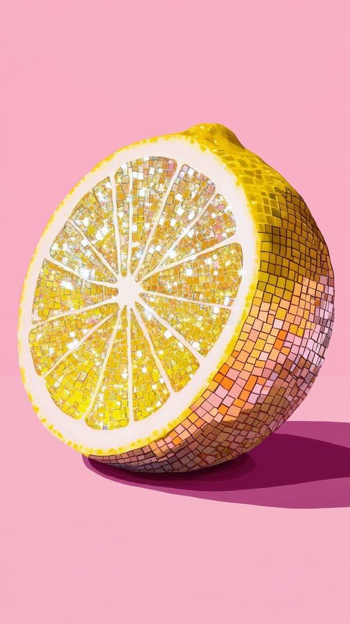 Mosaic Lemon Slice with Pink Background, Artistic Fruit Concept Stock ...