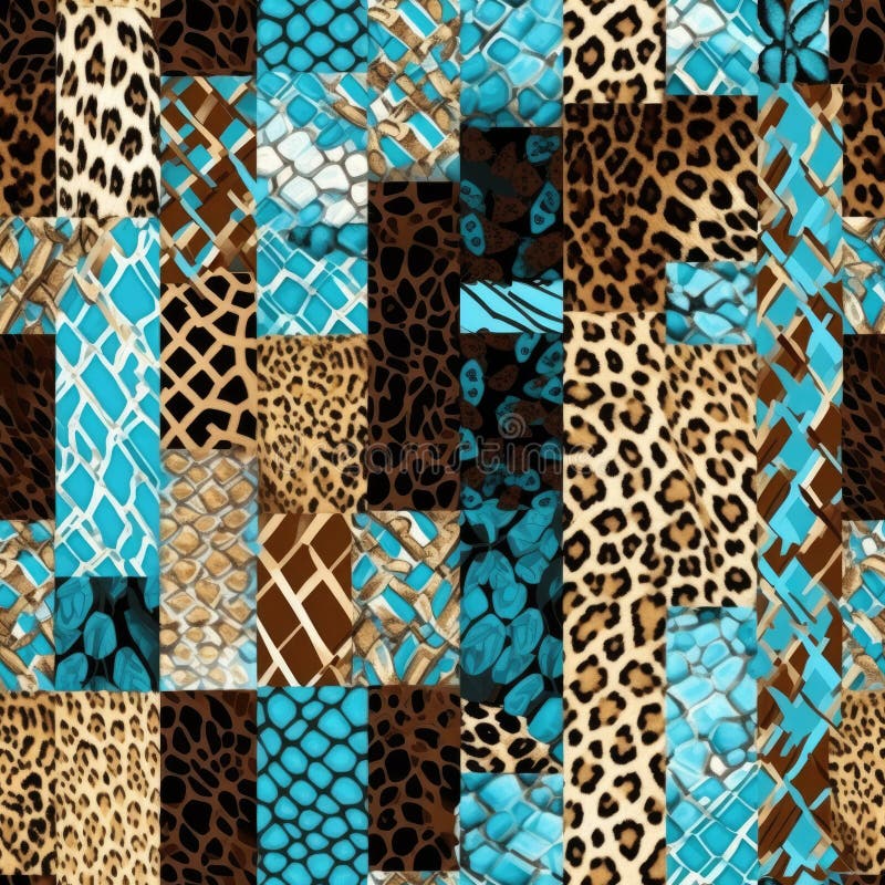 Mosaic of Leopard Prints with Turquoise Accents in Patchwork Design ...
