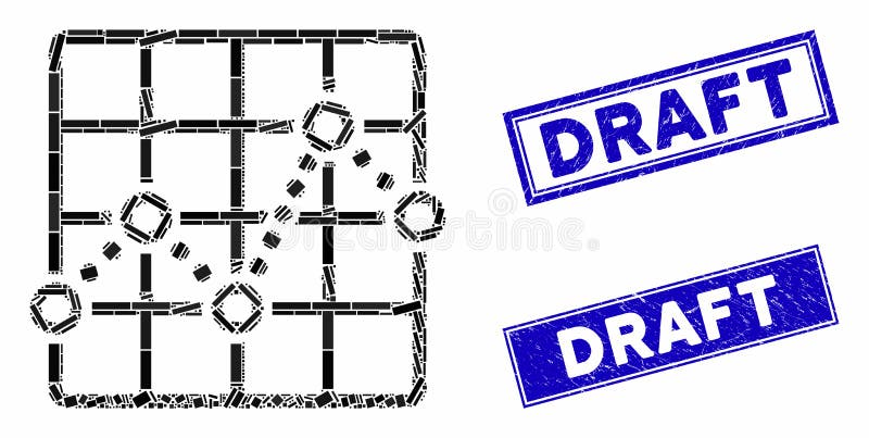 Line Plot Mosaic and Distress Rectangle Draft Stamps Stock Vector ...