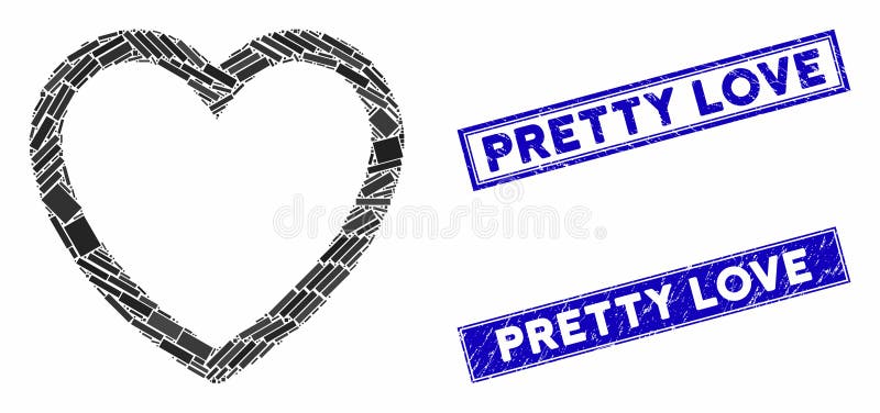 Love Heart Mosaic and Scratched Rectangle Watermarks Stock Illustration ...