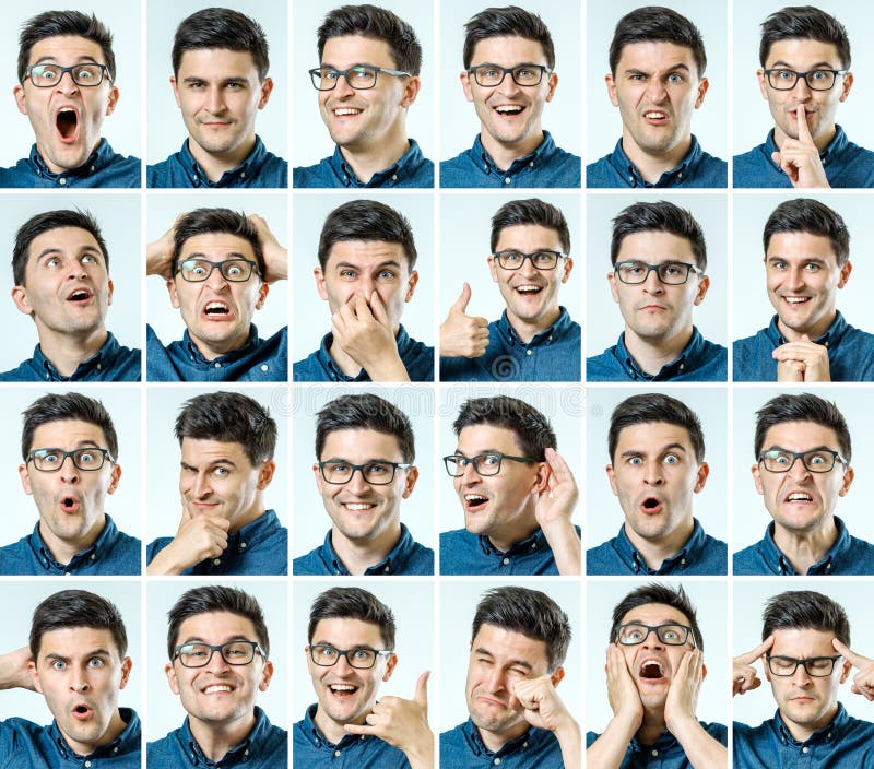 Mosaic of Man Expressing Different Emotions Stock Photo - Image of ...