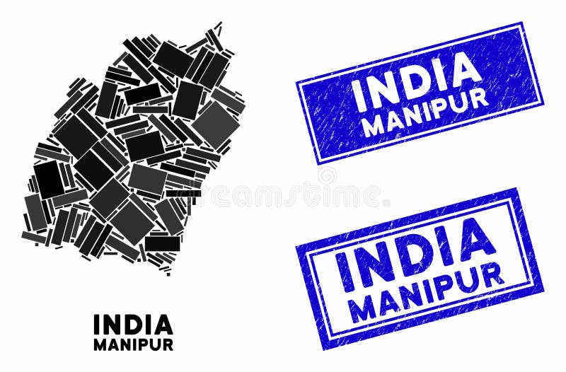 Mosaic Manipur State Map and Distress Rectangle Stamp Seals Stock ...