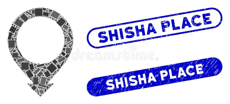 Rectangle Collage Map Pointer with Grunge Shisha Place Stamps Stock ...