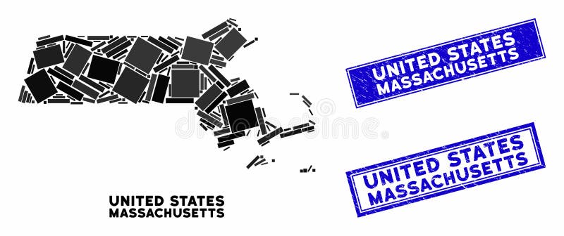 Mosaic Massachusetts State Map and Grunge Rectangle Seals Stock Vector ...