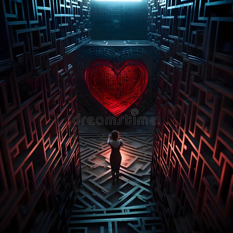 Mosaic Maze in the Middle, Red Heart. Heart As a Symbol of Affection ...