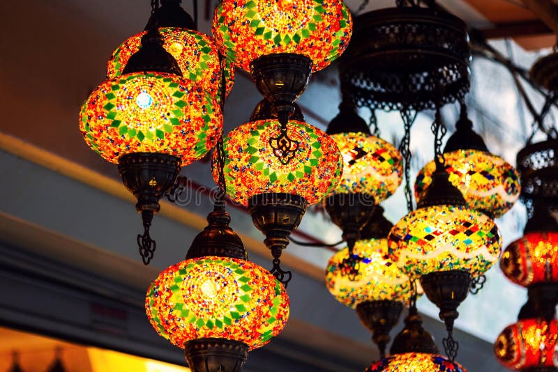 Mosaic Multi-colored Lamps in Turkish Style. Stock Image - Image of ...