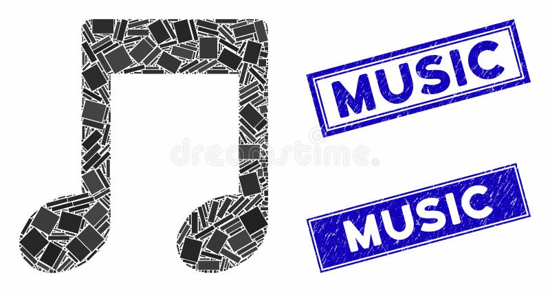 Music Notes Mosaic and Scratched Rectangle Stamp Seals Stock ...