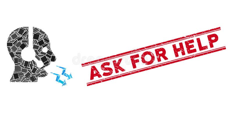 Operator Shout Mosaic and Distress Ask for Help Stamp with Lines Stock ...