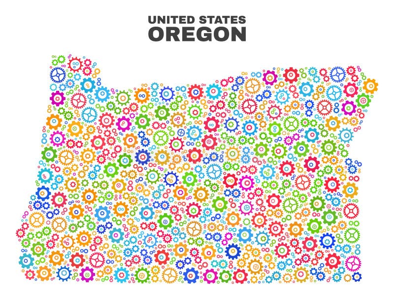 Mosaic Oregon State Map of Cogwheel Items Stock Vector - Illustration ...