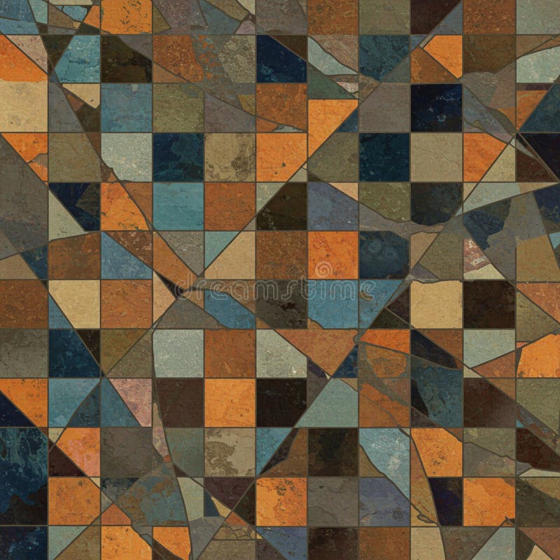 Mosaic Pattern Featuring an Array of Square and Triangular Tiles in ...