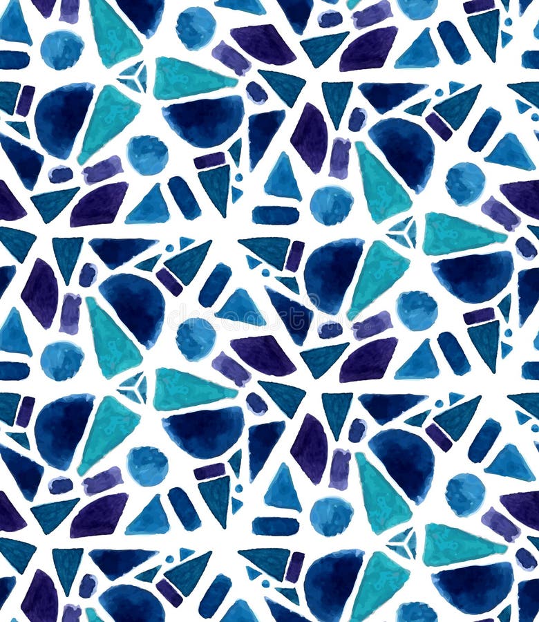 Mosaic Pattern with Watercolor Painted Tiles. Geometry Triangle Texture ...
