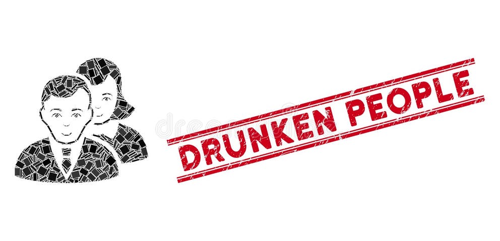 People Mosaic and Distress Drunken People Stamp Seal with Lines Stock ...