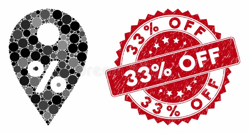 Mosaic Percent Map Marker with Textured 33 Percent Off Stamp Stock ...