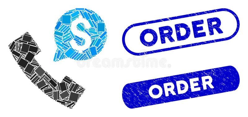 Rectangle Collage Phone Order with Scratched Order Stamps Stock Vector ...