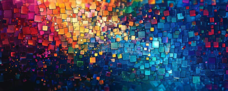 A Mosaic Pixel Background with Bright Neon Colors Arranged in a Random ...