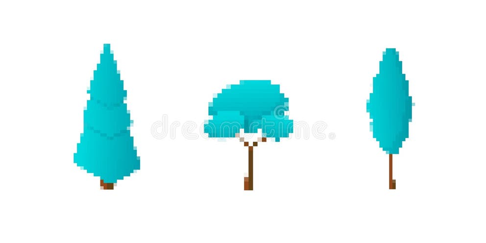Mosaic Pixel Trees in Blue Tones Display Different Shapes and ...