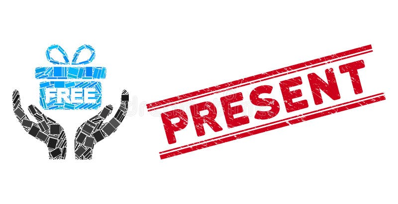 Present Give Hands Mosaic and Grunge Present Watermark with Lines Stock ...