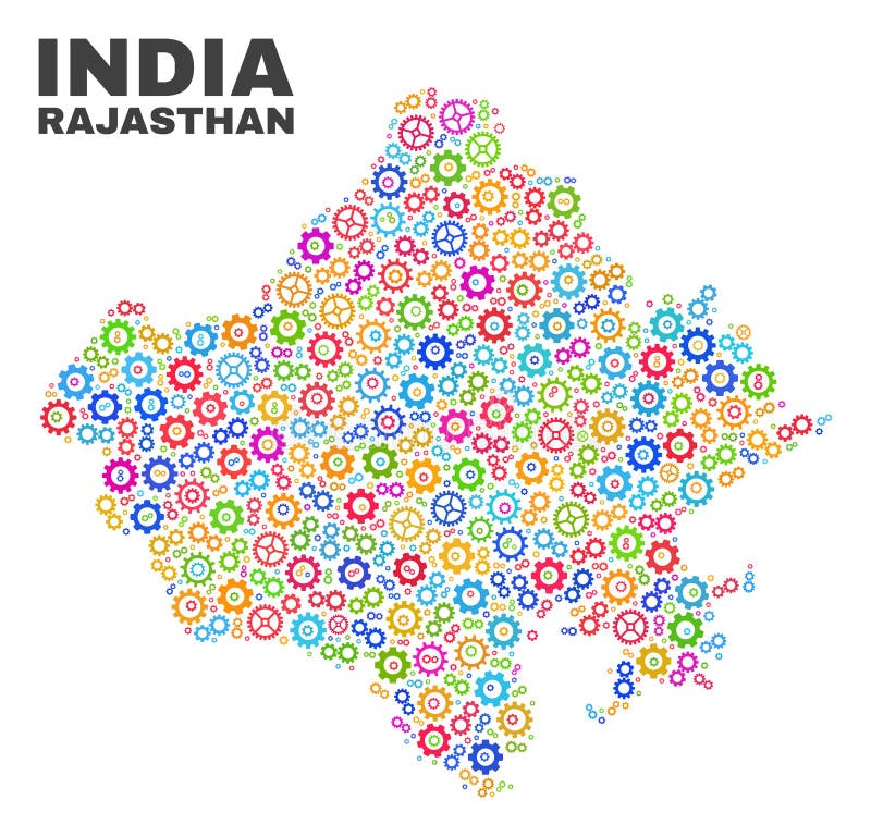 Mosaic Rajasthan State Map of Gearwheel Elements Stock Vector ...