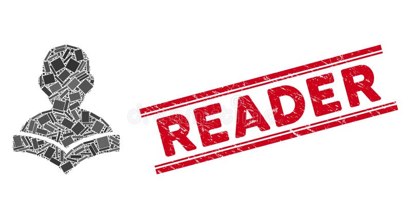 Reader Student Mosaic and Scratched Reader Stamp Seal with Lines Stock ...