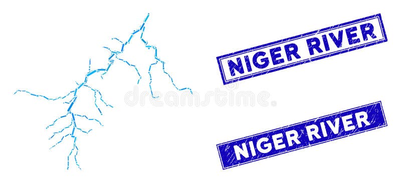 River Mosaic and Grunge Rectangle Niger River Stamps Stock Vector ...