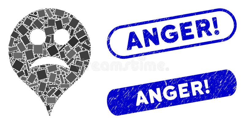 Rectangle Mosaic Sad Map Marker with Textured Anger! Stamps Stock ...