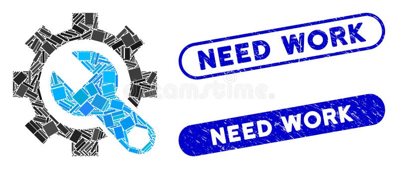 Rectangle Collage Service Tools with Textured Need Work Seals Stock ...