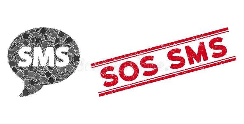 SMS Mosaic and Scratched Sos SMS Stamp with Lines Stock Vector ...