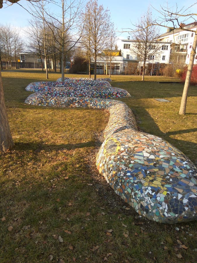 Mosaic Snake by Gaudi in Park Guell, Barcelona, Spain Stock Image ...