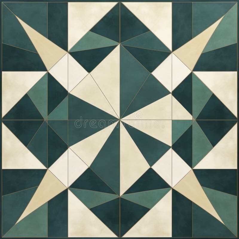 Geometric Surrealism: Green and Cream Tile Design with Dark Teal and ...