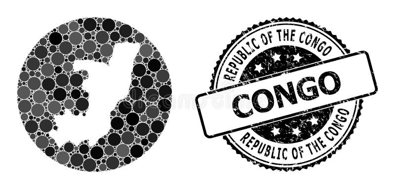 Mosaic Stencil Circle Map of Republic of the Congo and Scratched Stamp ...