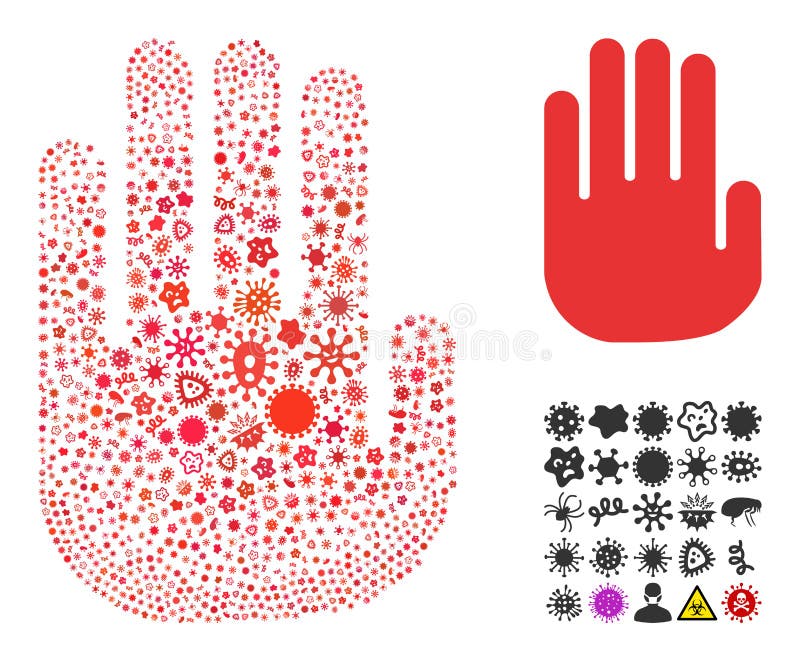 Mosaic Stop Hand Icon of Flu Microbes Stock Vector - Illustration of ...