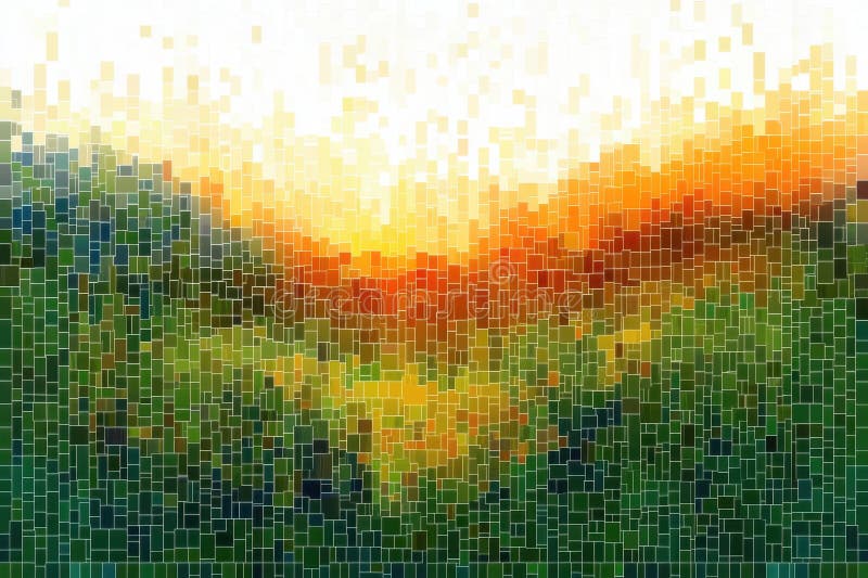 Mosaic Style Minimalistic Landscape at Sunrise Stock Photo - Image of ...