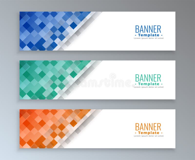 Mosaic Style Modern Banners in Three Colors Stock Vector - Illustration ...