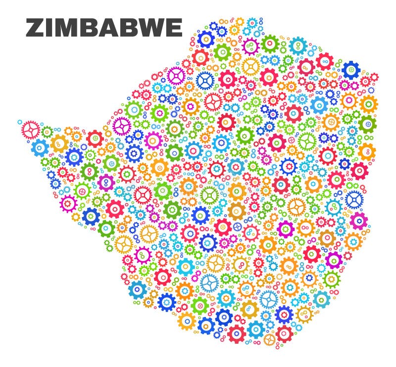 Mosaic Zimbabwe Map of Gear Elements Stock Vector - Illustration of ...