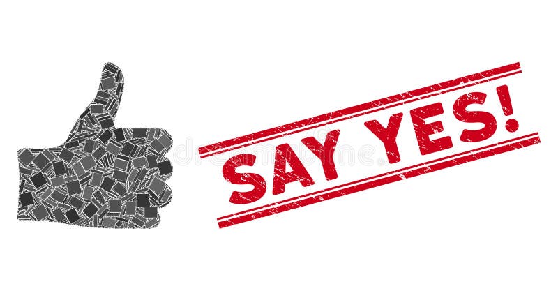 Thumb Up Mosaic and Scratched Say Yes! Watermark with Lines Stock ...