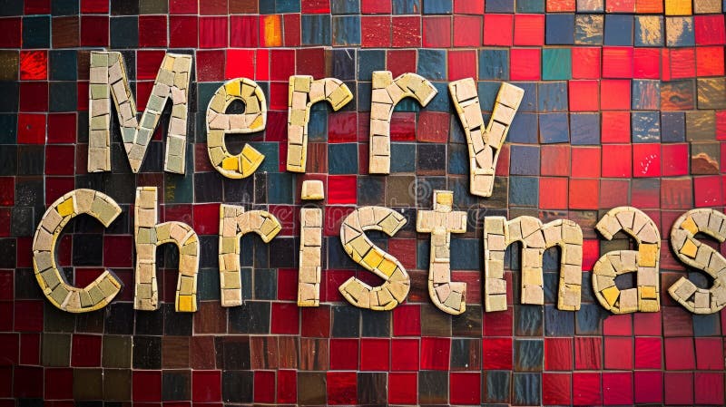 Mosaic Tile Merry Christmas Concept Creative Horizontal Art Poster Stock Image Image Of