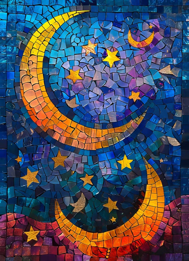 A Mosaic Tile with the Moon and Stars Stock Image - Image of mosaic ...
