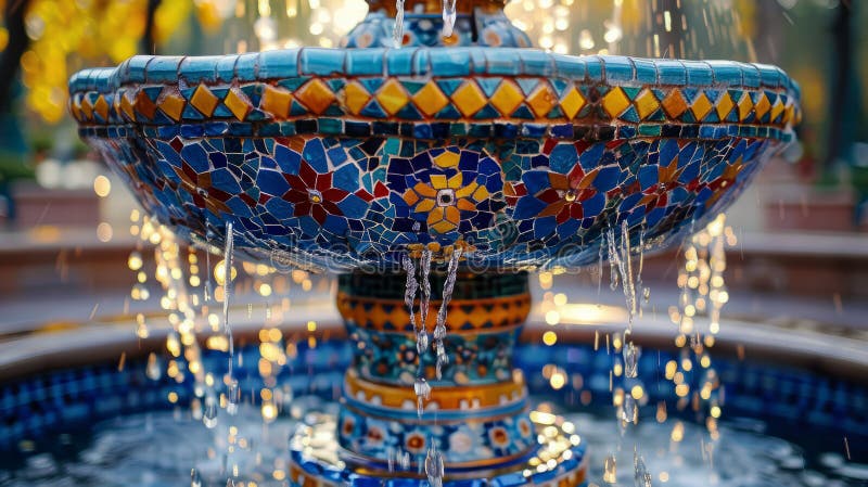 Mosaic-tiled Fountain with Flowing Water. Stock Image - Image of serene ...